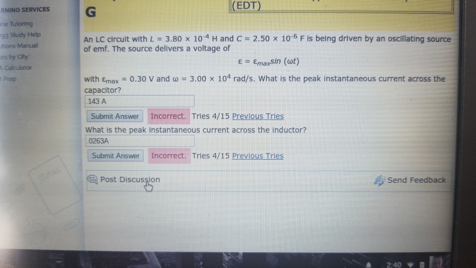 Solved (EDT) RNING SERVICES ne Tutoring gg Study Help tions | Chegg.com