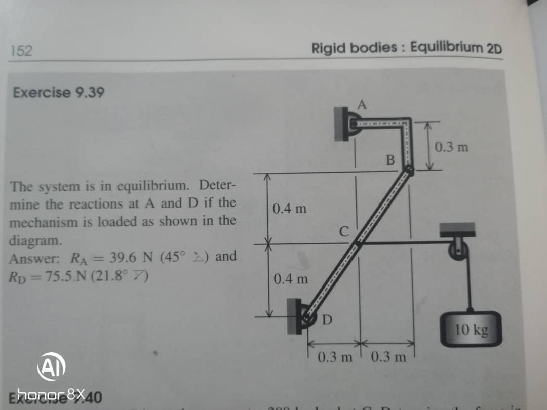 Solved 152 Rigid bodies : Equilibrium 2D Exercise 9.39 A 0.3 | Chegg.com