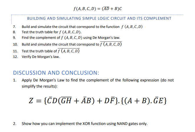 Solved f(A,B,C,D)=(AD+B)C BUILDING AND SIMULATING SIMPLE | Chegg.com