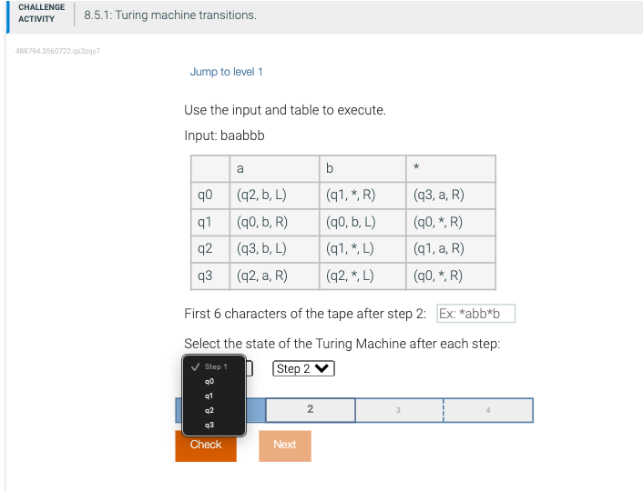 Solved Use The Input And Table To Execute Input Baabbb 