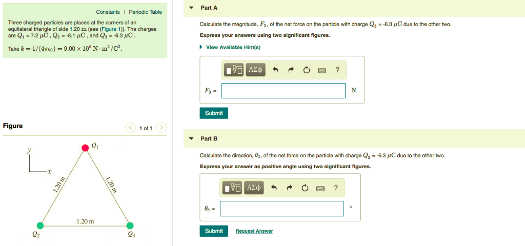 Solved Part A Constants Periodic Table Three charged | Chegg.com