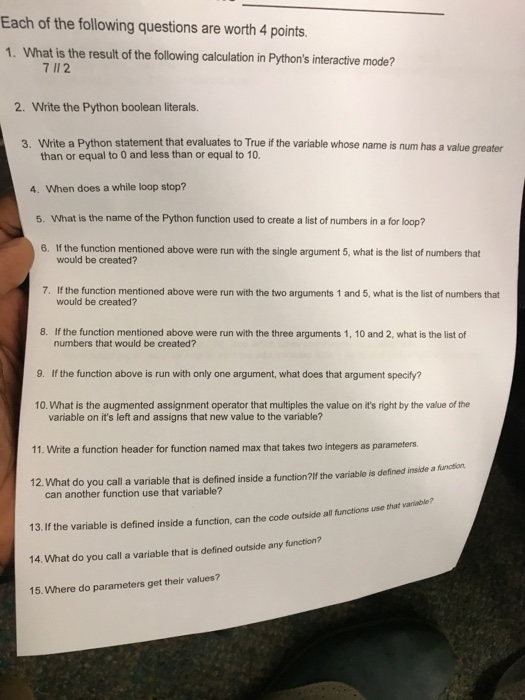 Solved Each of the following questions are worth 4 points. | Chegg.com