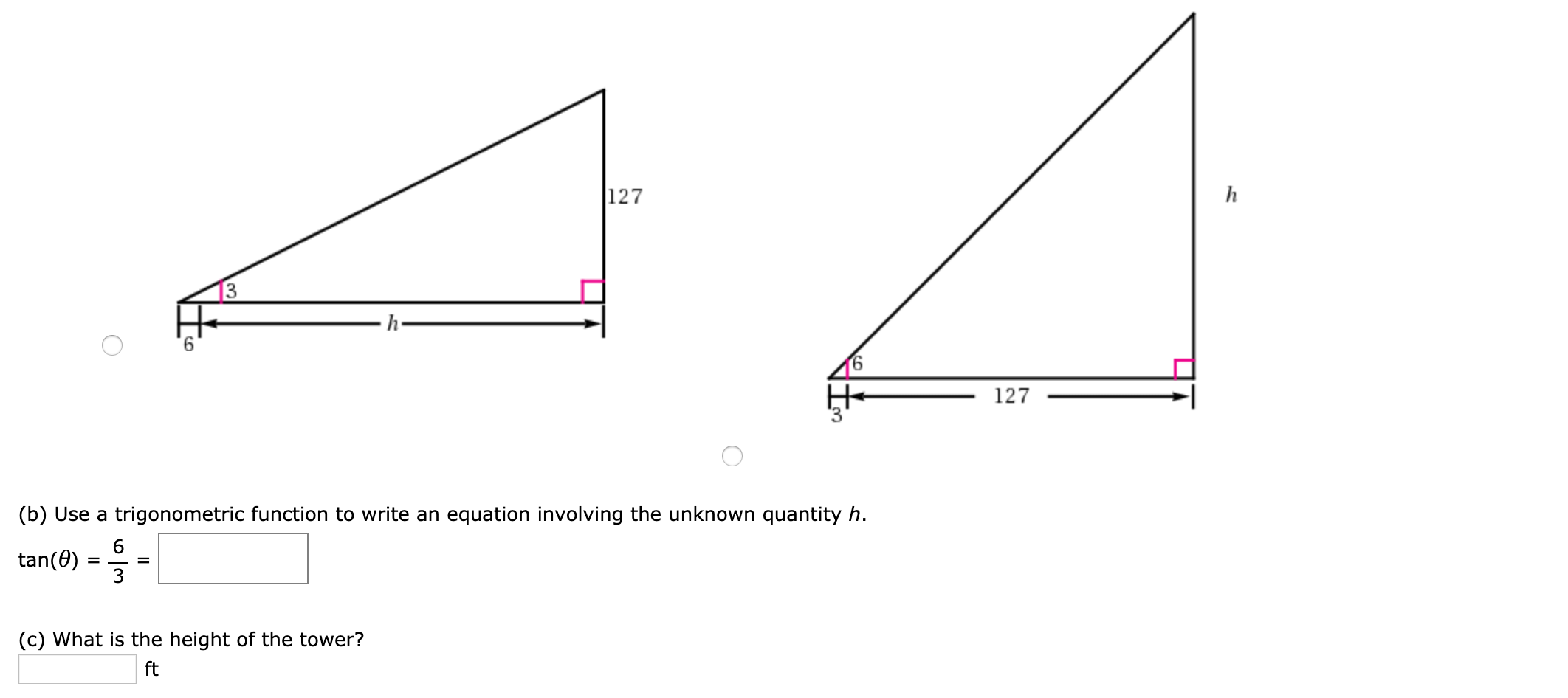 Solved 127 A 127 — (b) Use a trigonometric function to write | Chegg.com