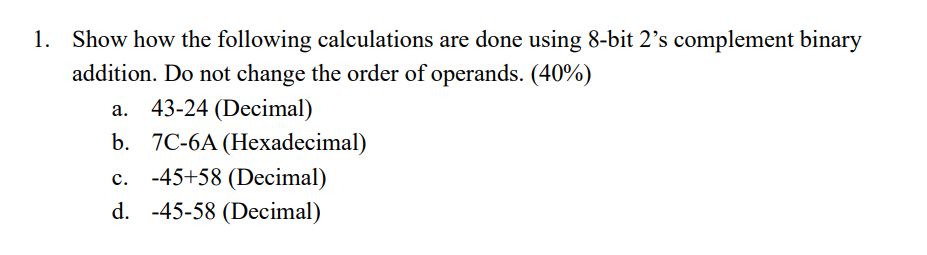 Solved a. 1. Show how the following calculations are done | Chegg.com