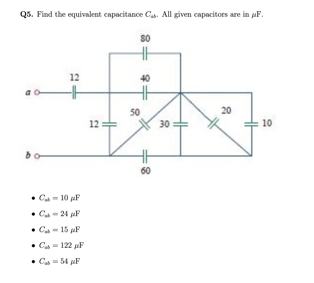 Solved Q5. Find the equivalent capacitance Cab. All given | Chegg.com