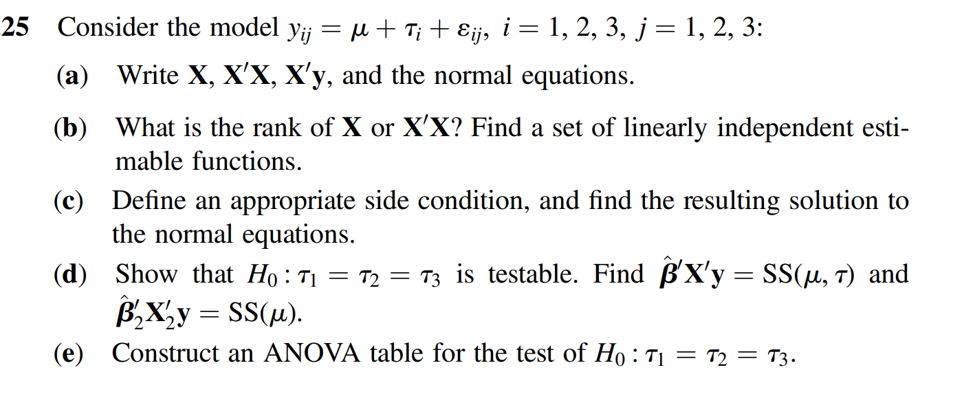 Solved 25 Consider the model yij = u + Ti + Eij, i = 1, 2, | Chegg.com