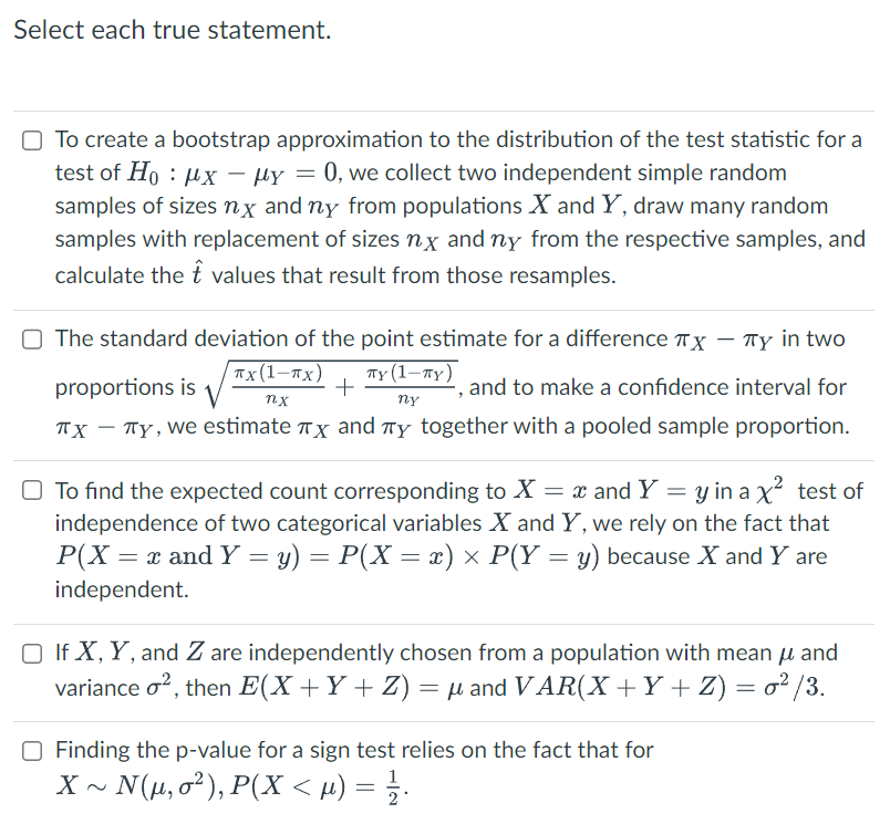 Solved Select each true statement. To create a bootstrap | Chegg.com