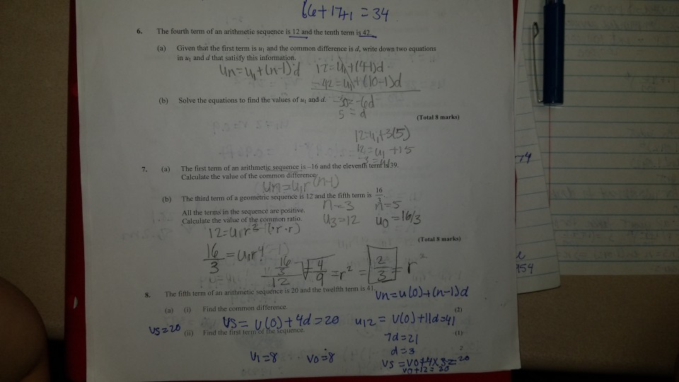 Solved 6. The fourth term of an arithmetic sequence is | Chegg.com