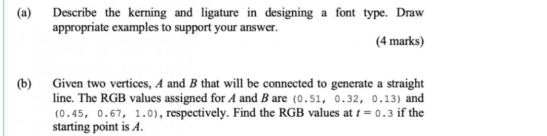 Solved (a) Describe the kerning and ligature in designing a | Chegg.com
