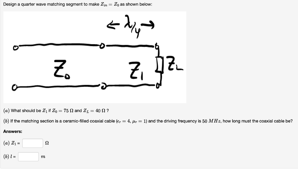Solved Design a quarter wave matching segment to make Zin = | Chegg.com