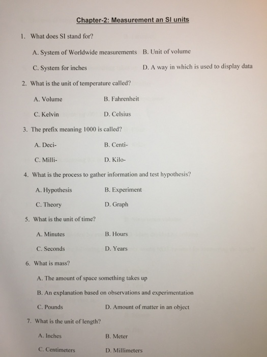 Solved Chapter-2: Measurement an SI units 1. What does SI | Chegg.com