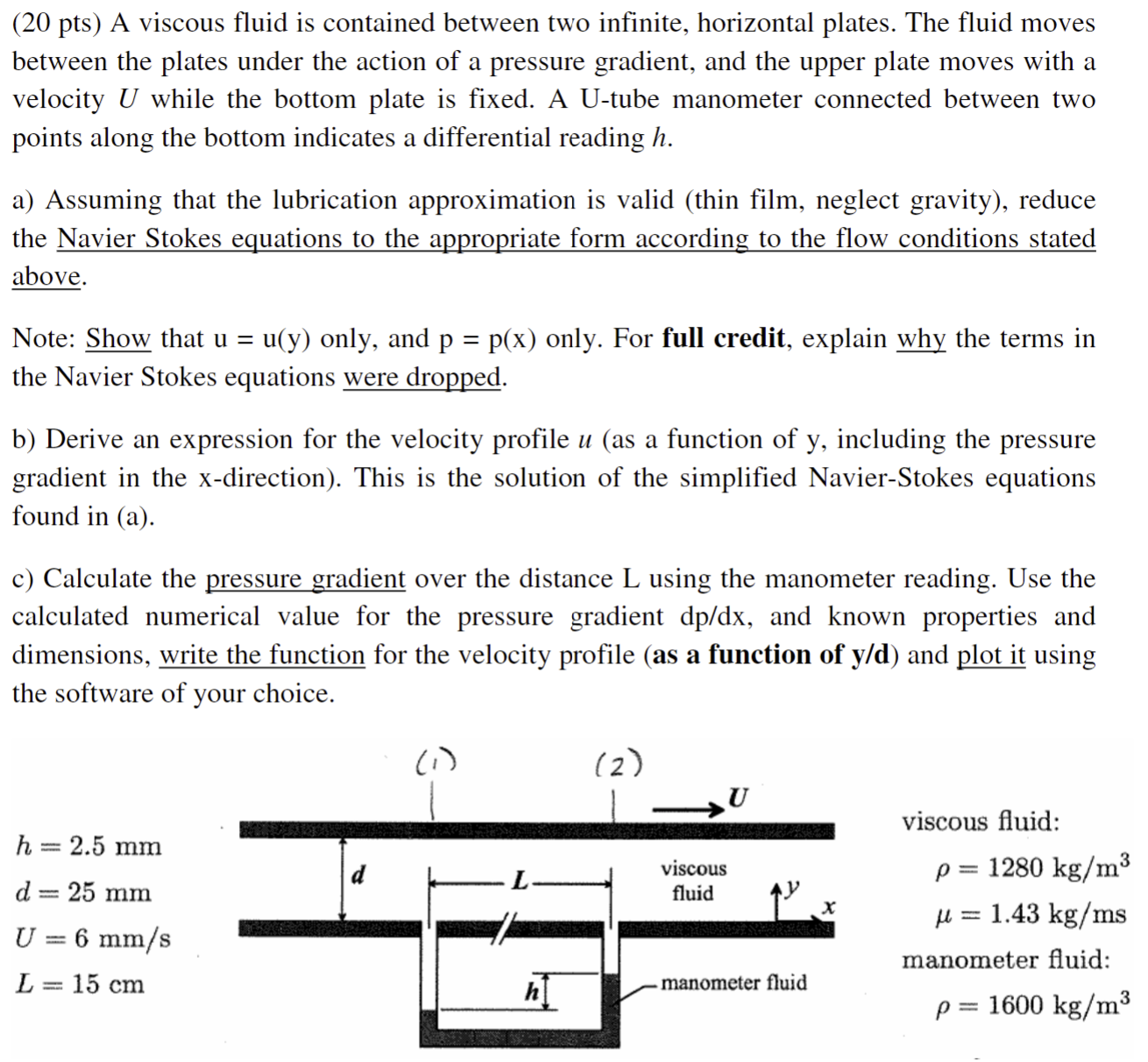 Solved (20 ﻿pts) ﻿A viscous fluid is contained between two | Chegg.com