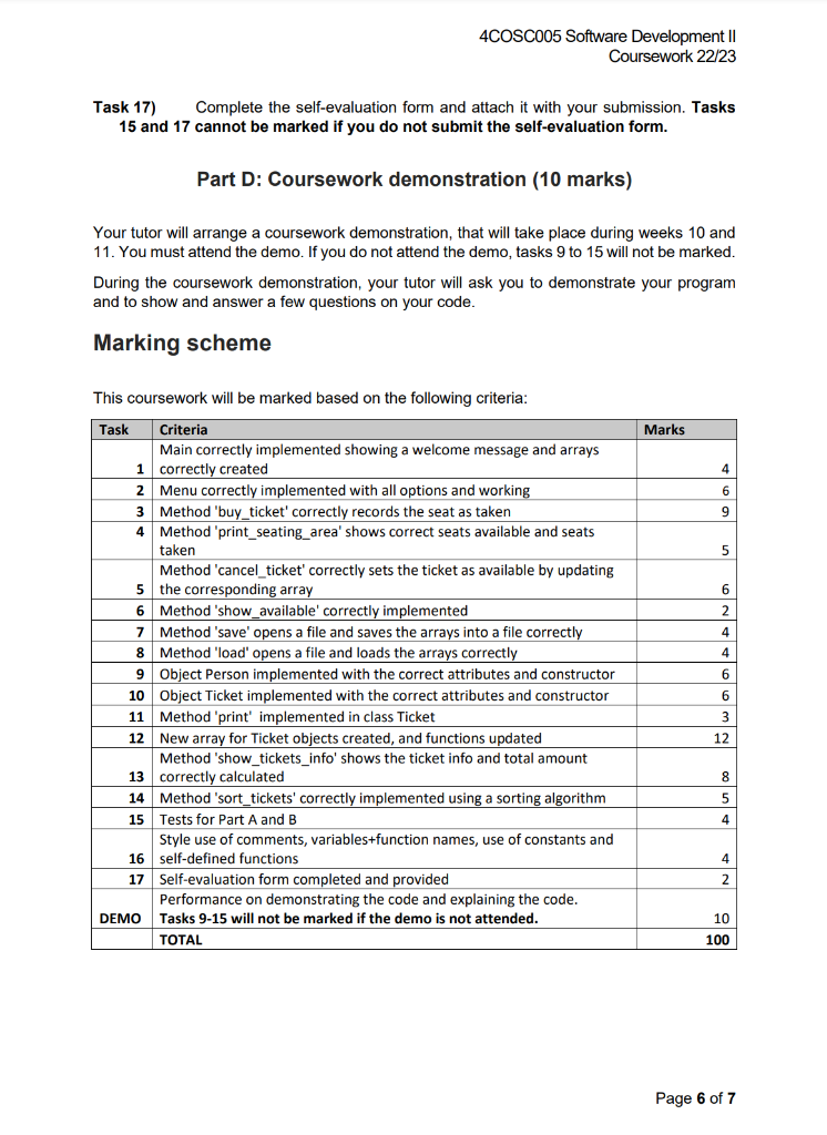 Solved 4COSC005 Software Development II Coursework 22/23 | Chegg.com