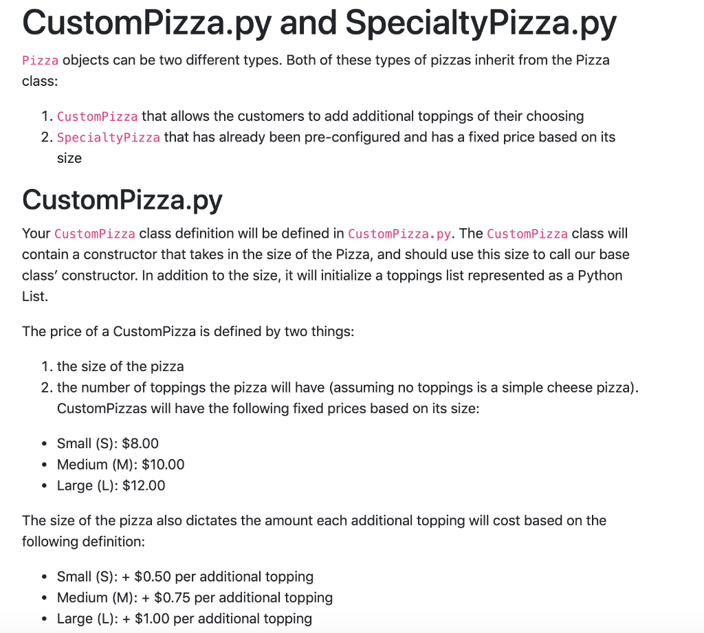 Solved Pizza.py - Defines a Pizza class representing | Chegg.com