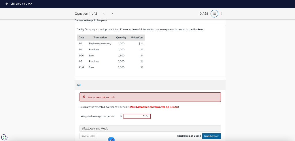 Solved Current Attempt in Progress Swifty Company is a | Chegg.com