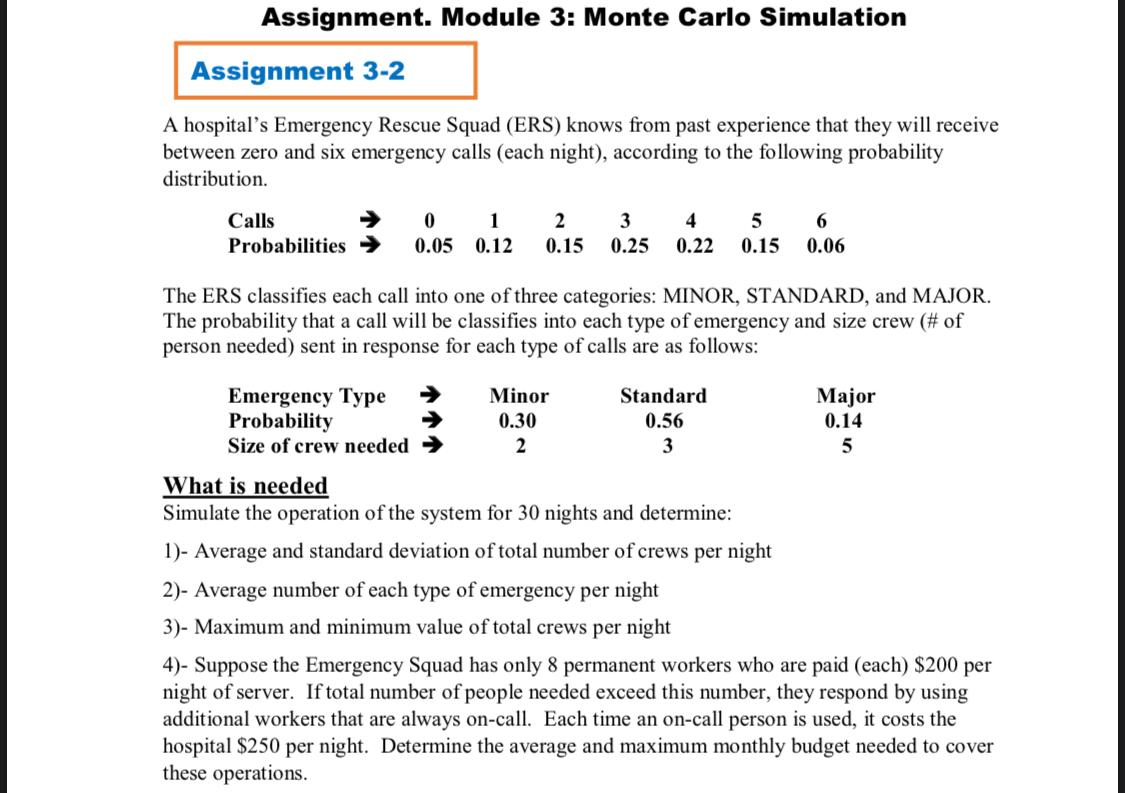 Assignment. Module 3: Monte Carlo Simulation | Chegg.com