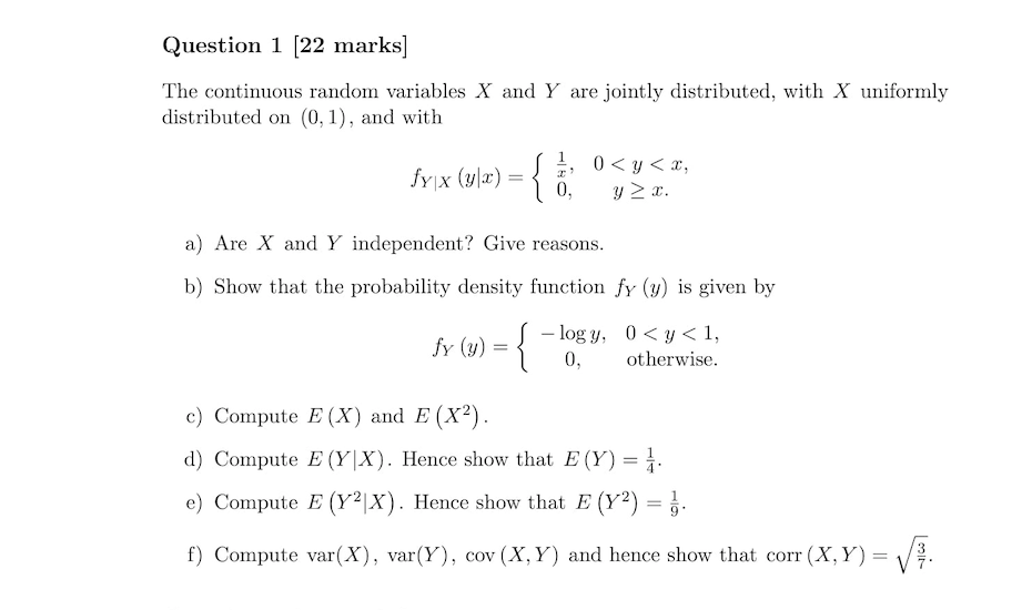 Solved Question 1 (22 marks] The continuous random variables | Chegg.com