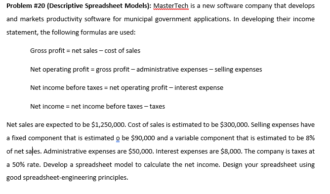 Solved Problem #20 (Descriptive Spreadsheet Models): | Chegg.com