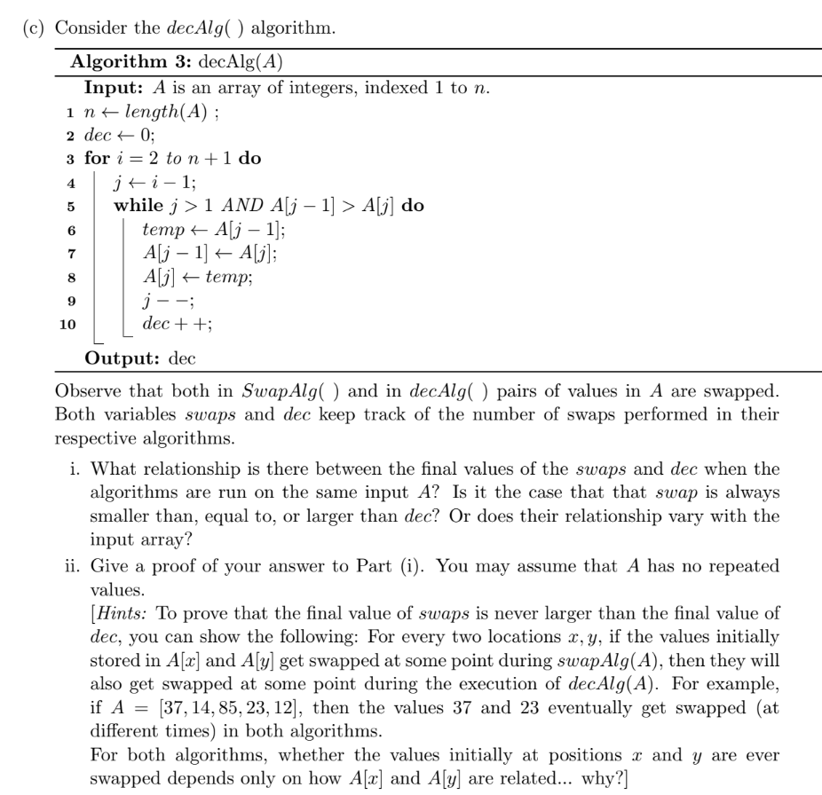 b) Consider the following SwapAlg( ) | Chegg.com