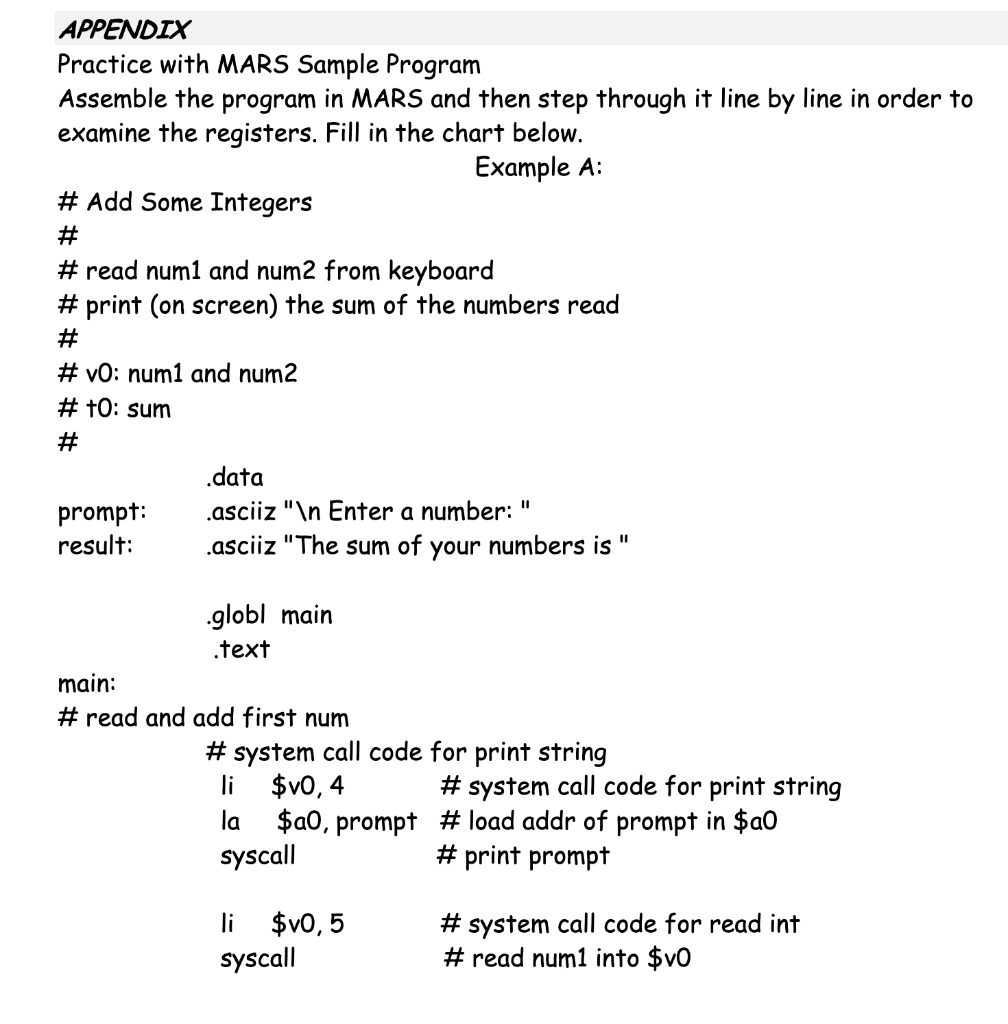 Solved On pages 15-16, type Example A: into MARS - assemble | Chegg.com