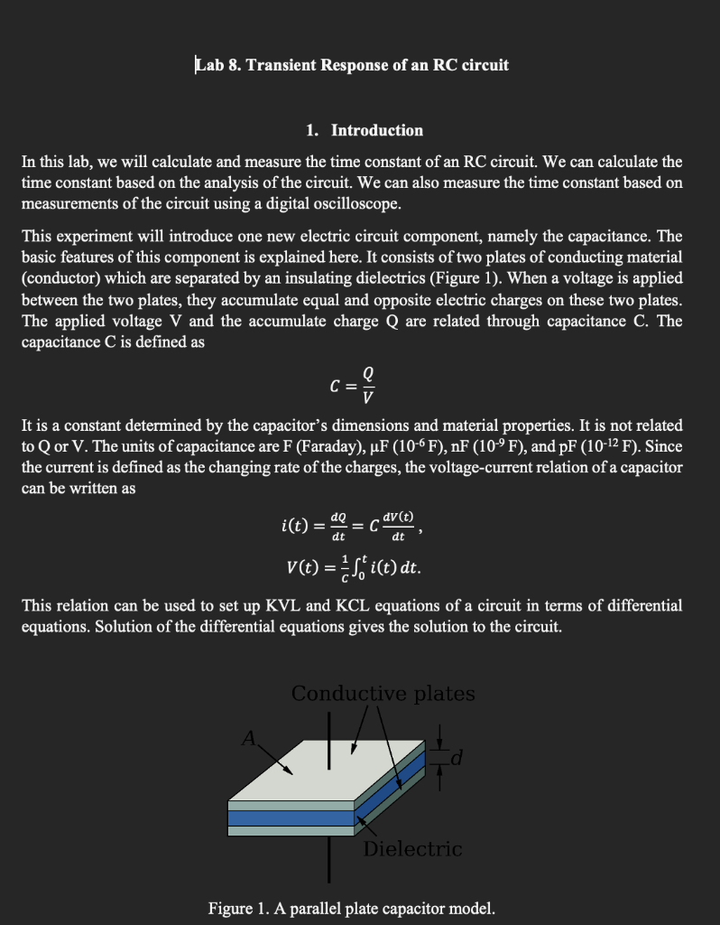 Solved Lab 8. Transient Response of an RC circuit 1. | Chegg.com