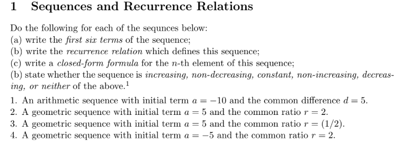 Solved 1 Sequences and Recurrence Relations Do the following | Chegg.com
