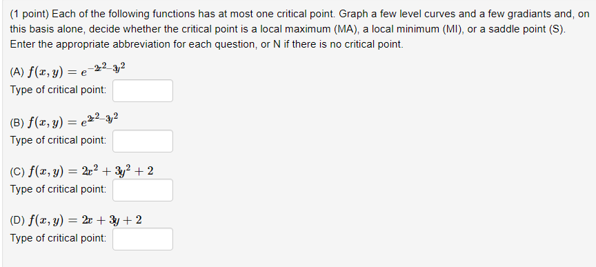 Solved (1 point) Each of the following functions has at most | Chegg.com