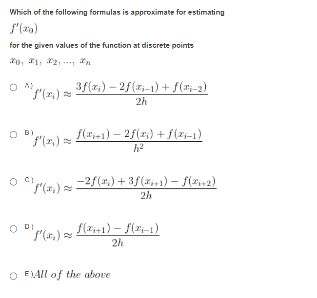 Solved Which of the following formulas is approximate for | Chegg.com