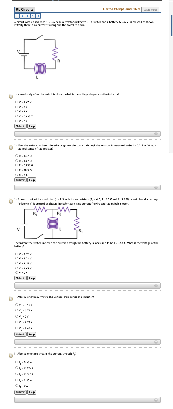 Solved RL Circuits Limited Attempt Cluster Item Grade | Chegg.com Solved RL Circuits Limited Attempt Cluster Item Grade | Chegg.com