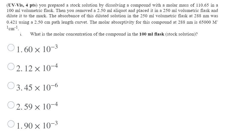 Solved (UV-Vis, 4 pts) you prepared a stock solution by | Chegg.com