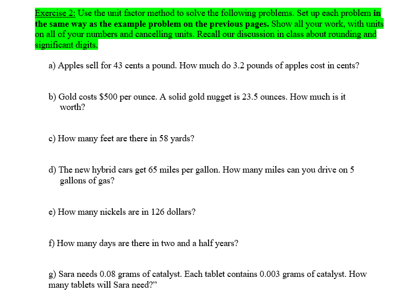 Solved Exercise 2: Use the unit factor method to solve the | Chegg.com