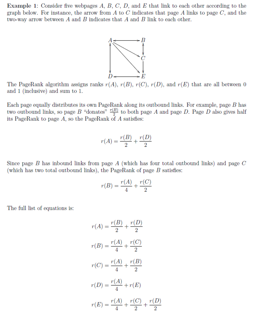 Solved Example 1: Consider five webpages \\( A, B, C, D \\), | Chegg.com