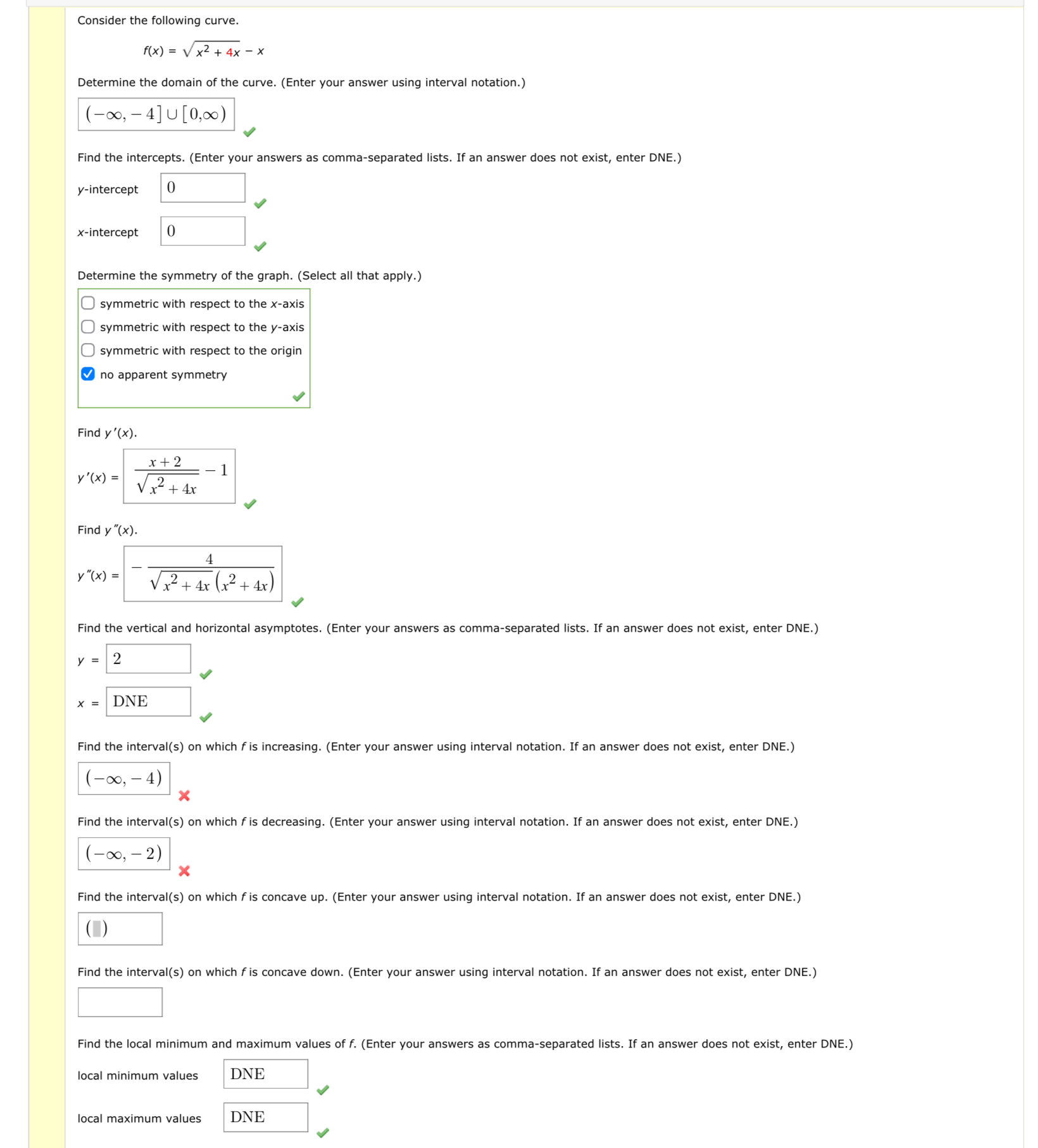 Solved Consider the following curve. f(x)=x2+4x−x Determine | Chegg.com