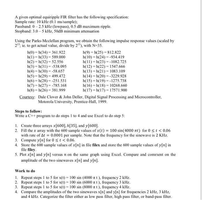 Prelab: Preliminary C++ Program Introduction An FIR | Chegg.com