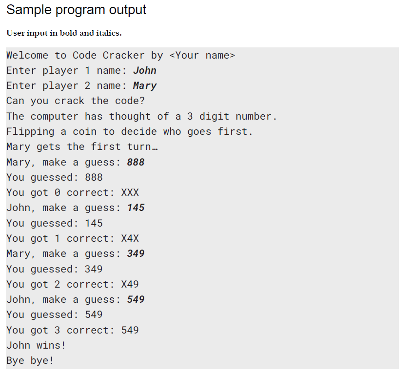 Solved Write a program, CodeCracker . java - another | Chegg.com