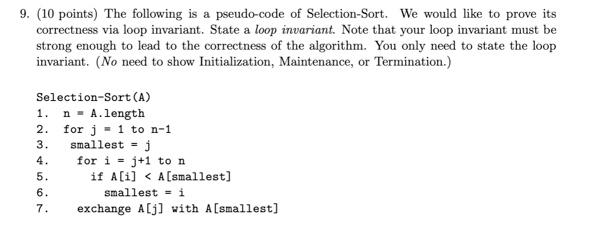 Solved 9. (10 points) The following is a pseudo-code of | Chegg.com