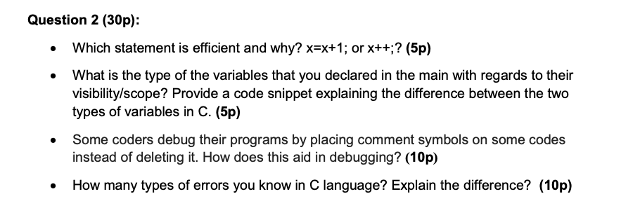 Solved Question 2 (30p): Which statement is efficient and | Chegg.com