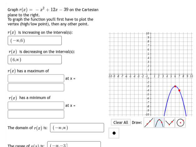 Solved = - ² + 12x39 on the Cartesian Graph r(a): plane to | Chegg.com