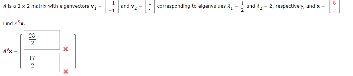 Solved A ﻿is a 2×2 ﻿matrix with eigenvectors v1=[1-1] ﻿and | Chegg.com