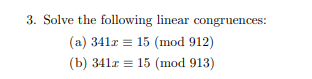 Solved Solve the following linear congruences: (a) | Chegg.com