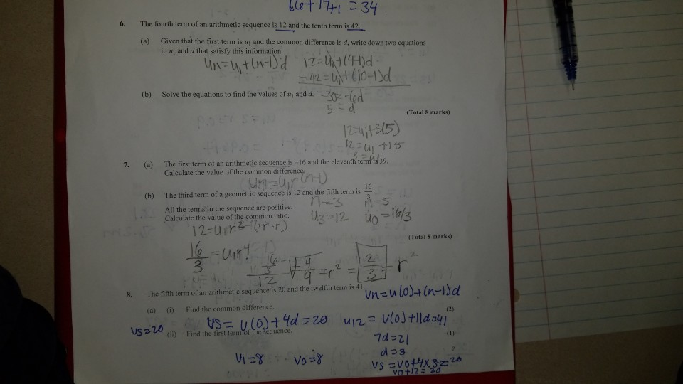 Solved 6 The Fourth Term Of An Arithmetic Sequence Is 12