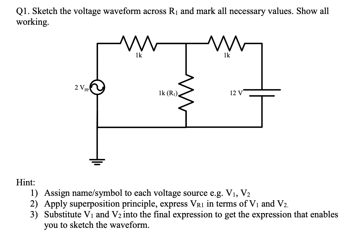 Solved Q1. ﻿Sketch the voltage waveform across R1 ﻿and mark | Chegg.com