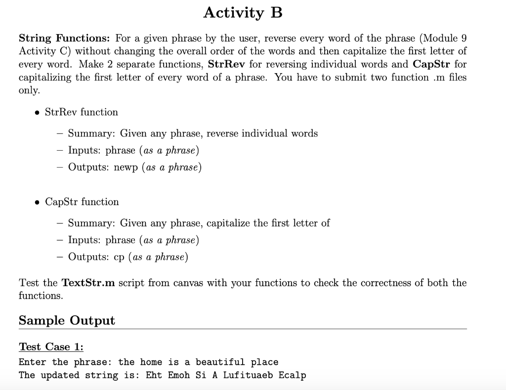 Solved Activity B String Functions: For a given phrase by | Chegg.com