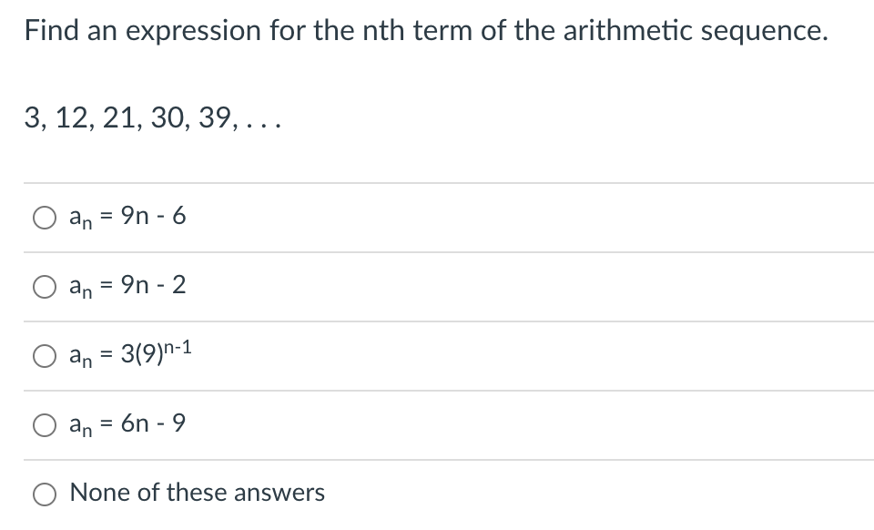 Solved Find an expression for the nth term of the arithmetic | Chegg.com