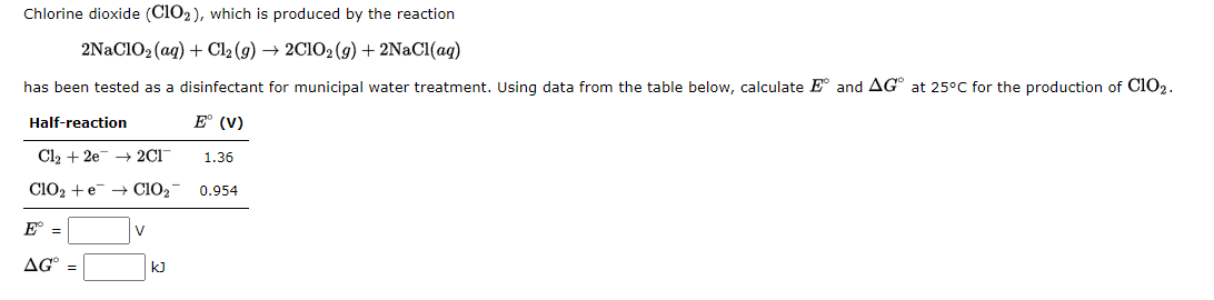 Solved Chlorine dioxide (ClO2), which is produced by the | Chegg.com