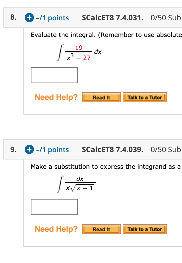 Solved 2. + 0/1 points Previous Answers ScalcET8 7.5.004. | Chegg.com