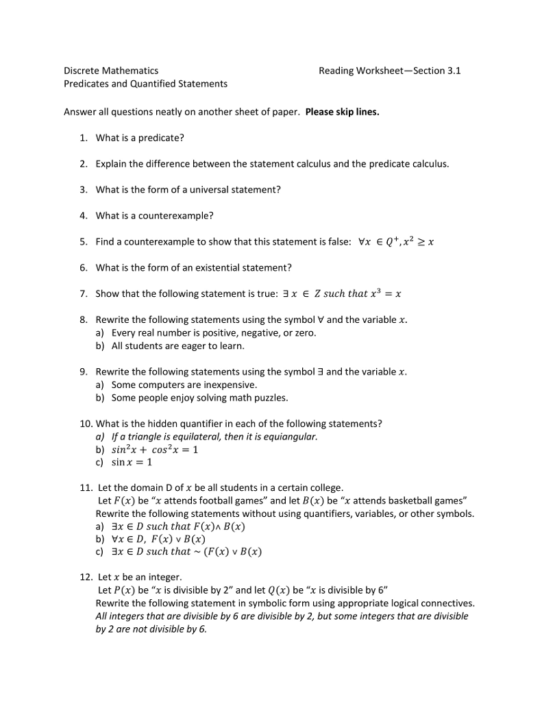Solved Discrete Mathematics Predicates and Quantified | Chegg.com