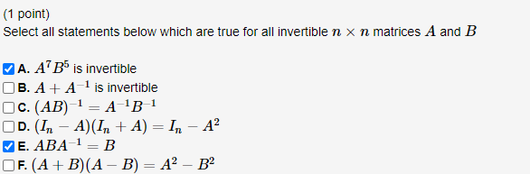 Solved (1 point) Select all statements below which are true | Chegg.com