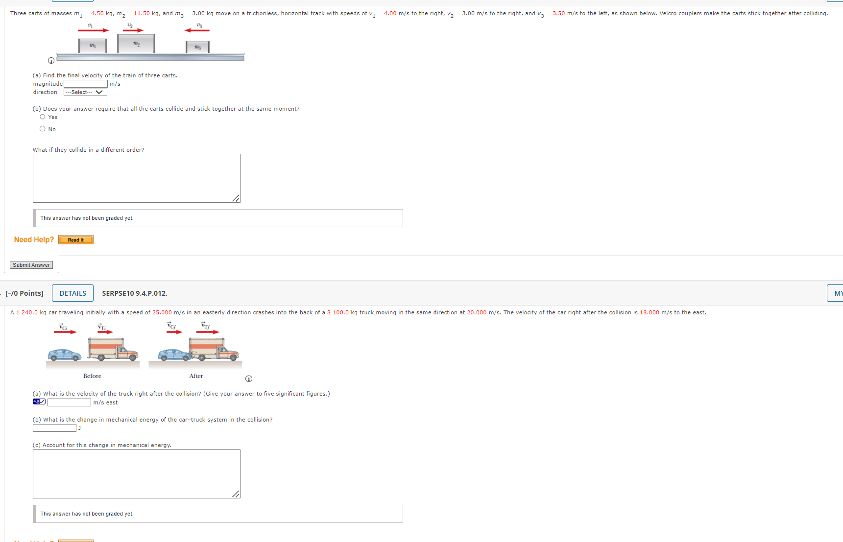 Solved carts of masses m1=4.50 kg,m2=11.50 kg, and m3=3.00 | Chegg.com