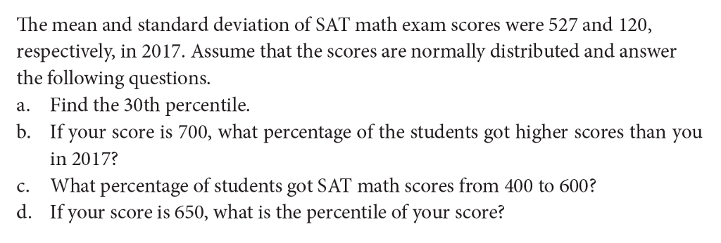 Solved The mean and standard deviation of SAT math exam | Chegg.com